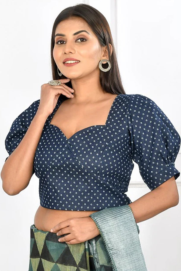 Blue Denim Puffed Sleeve Crop Top Style Blouse – thesaffronsaga