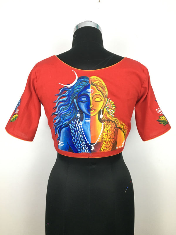 Red Hand Painted Cotton Blouse - thesaffronsaga