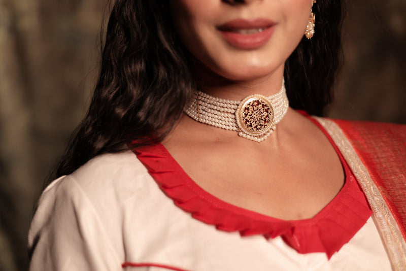 Dugga Mukoot - White Durga Embroidered Blouse – thesaffronsaga