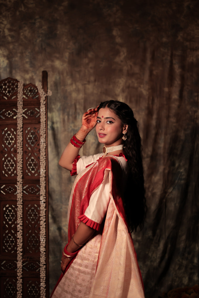 Dugga Mukoot - White Durga Embroidered Blouse – thesaffronsaga