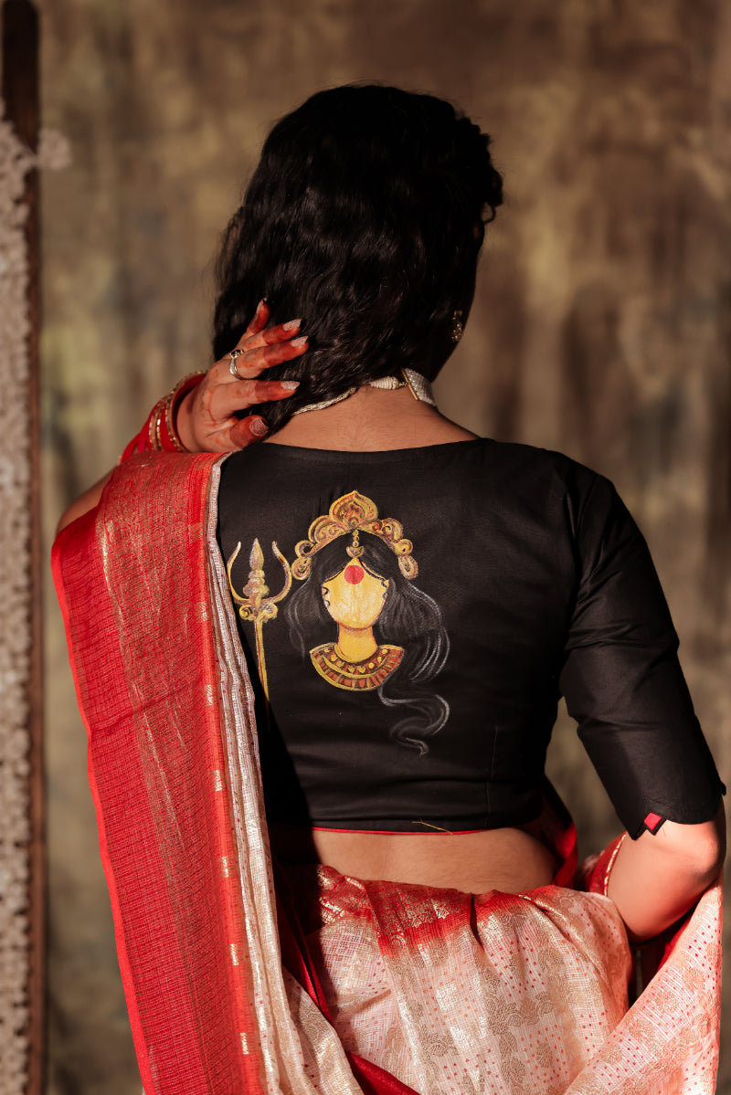 Oshur Badh - Black Durga Handpainted Blouse – thesaffronsaga
