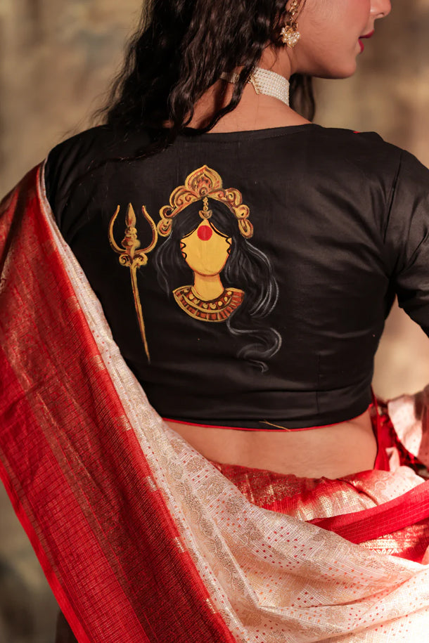 Oshur Badh - Black Durga Handpainted Blouse – thesaffronsaga