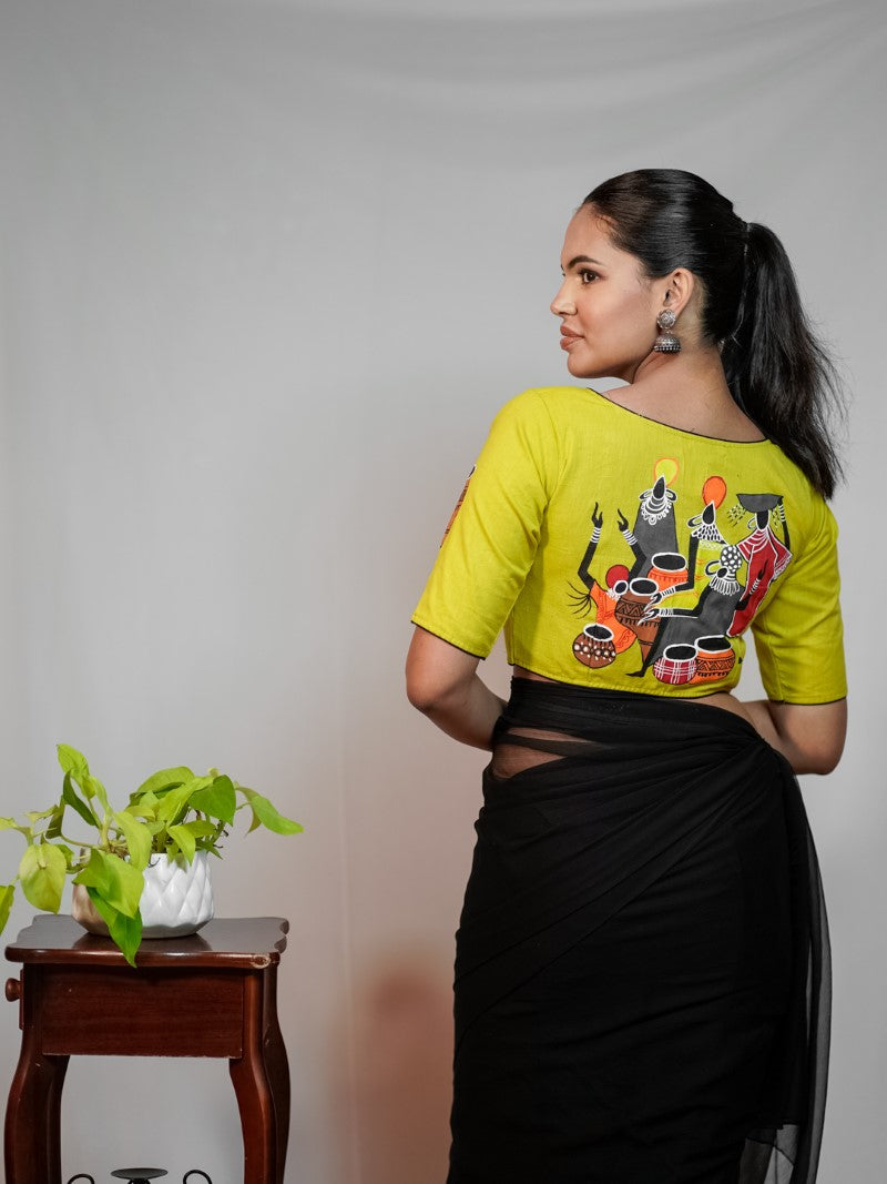 YELLOW HAND PAINTED COTTON BLOUSE – thesaffronsaga