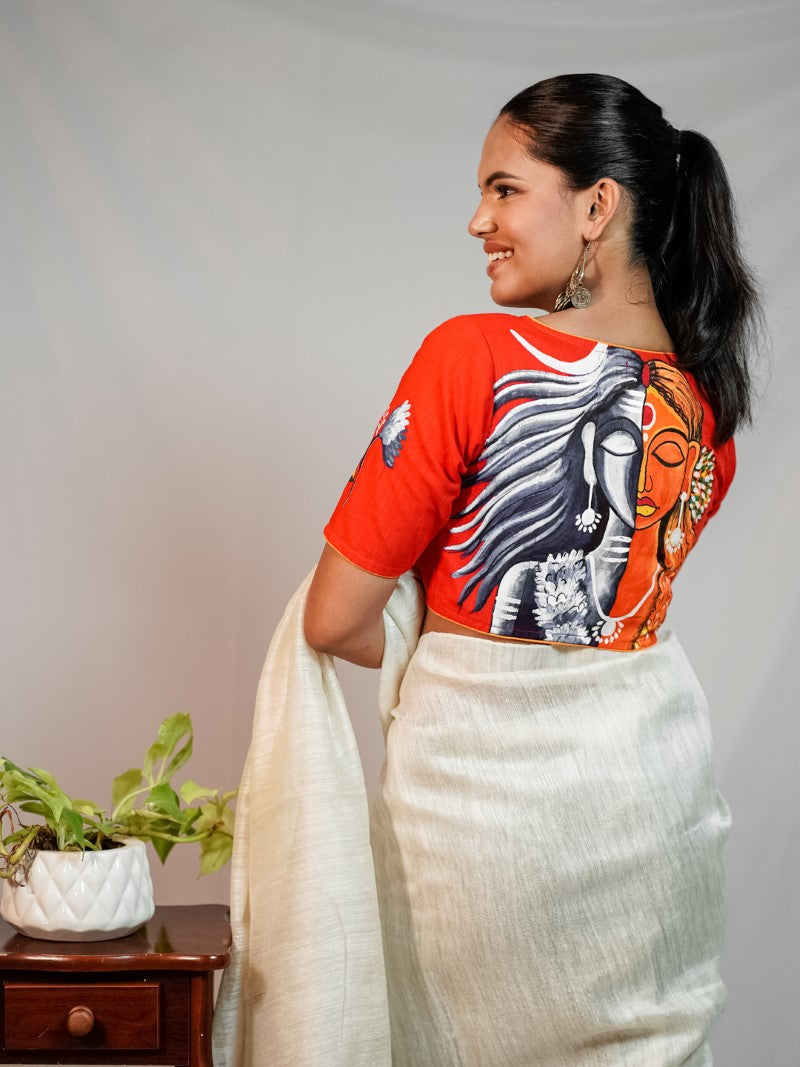 RED AND BLACK HAND PAINTED COTTON BLOUSE – thesaffronsaga