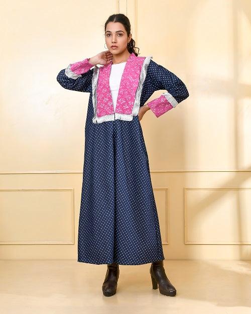 Designer Pink & Blue Denim Cape Jacket – thesaffronsaga